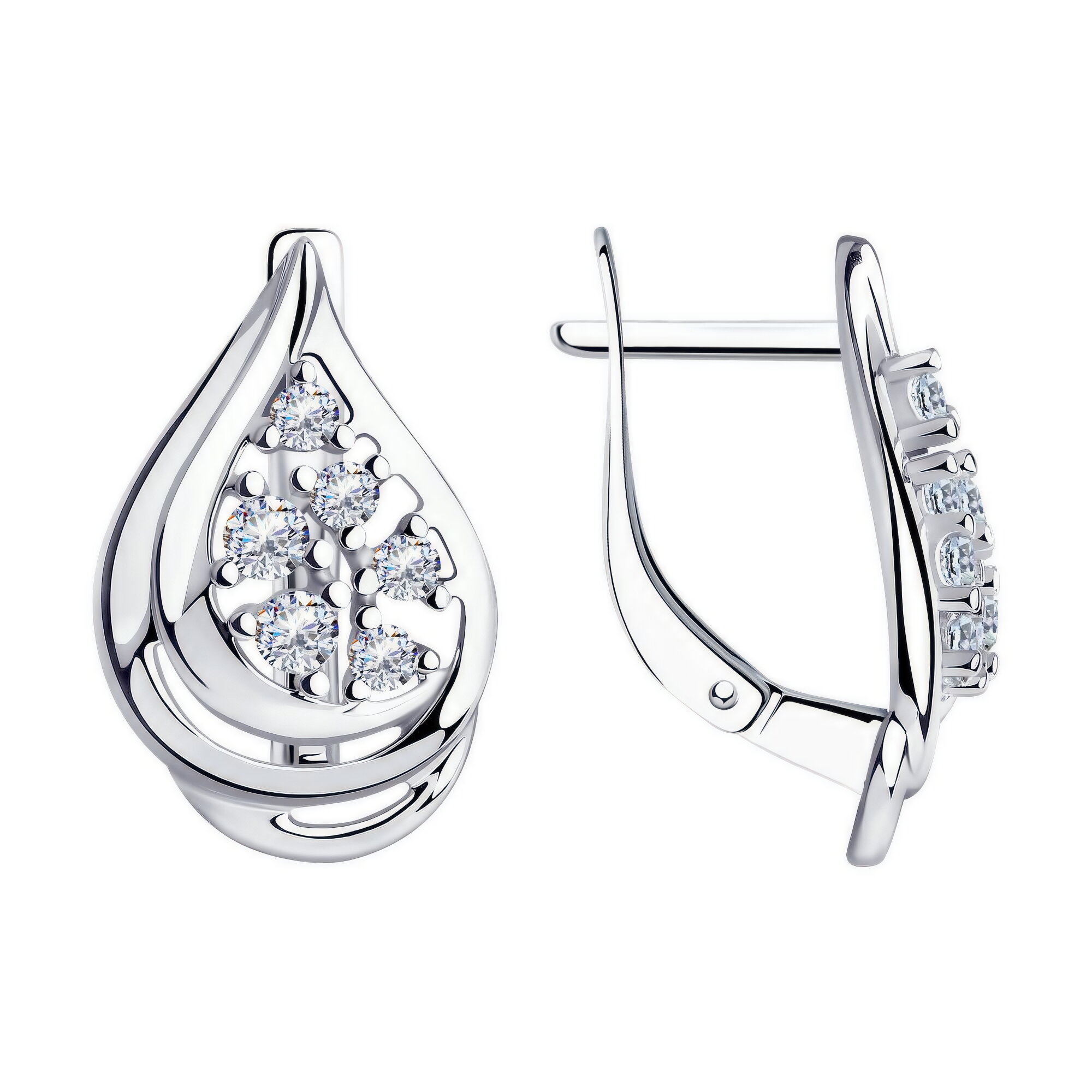 Серьги, серебро, 925 проба, родирование, фианит