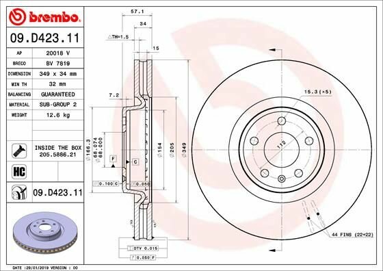 Диск тормозной UV Coated перед Brembo 09. D423.11