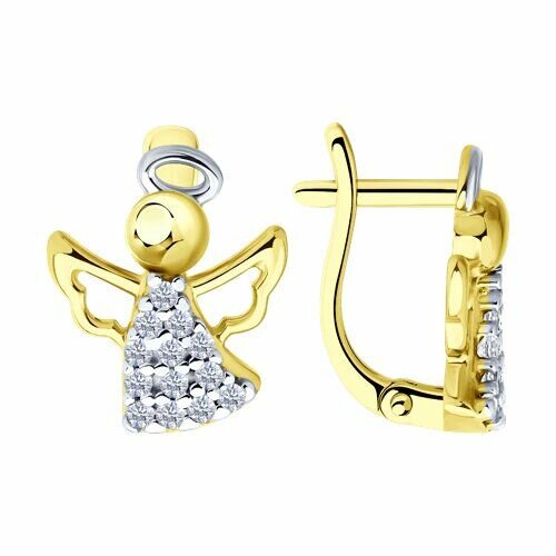 Серьги, серебро, 925 проба, золочение, фианит