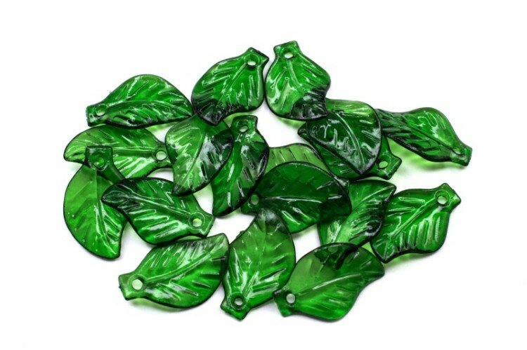 Бусины акриловые Лист 20х13х4мм, отверстие 2мм, цвет зеленый, прозрачные, 540-023, 10г (около 35шт)