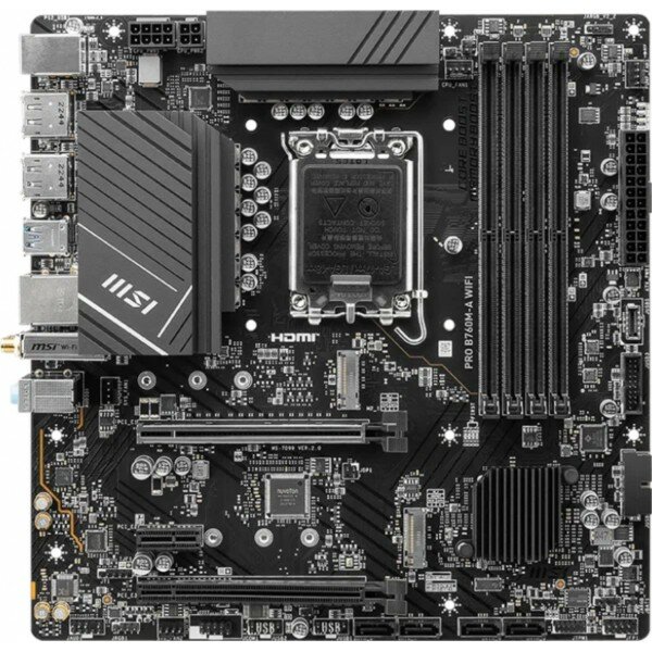 Материнская плата MSI PRO B760M-A WIFI DDR4, LGA 1700, Intel B760, 4xDDR4, 4xSATA, 2xM.2, 1xPCI-E 4.0 x16, 1xPCI-E 4.0 x4, 1xPCI-E x1, 2xHDMI, 2xDP, 1