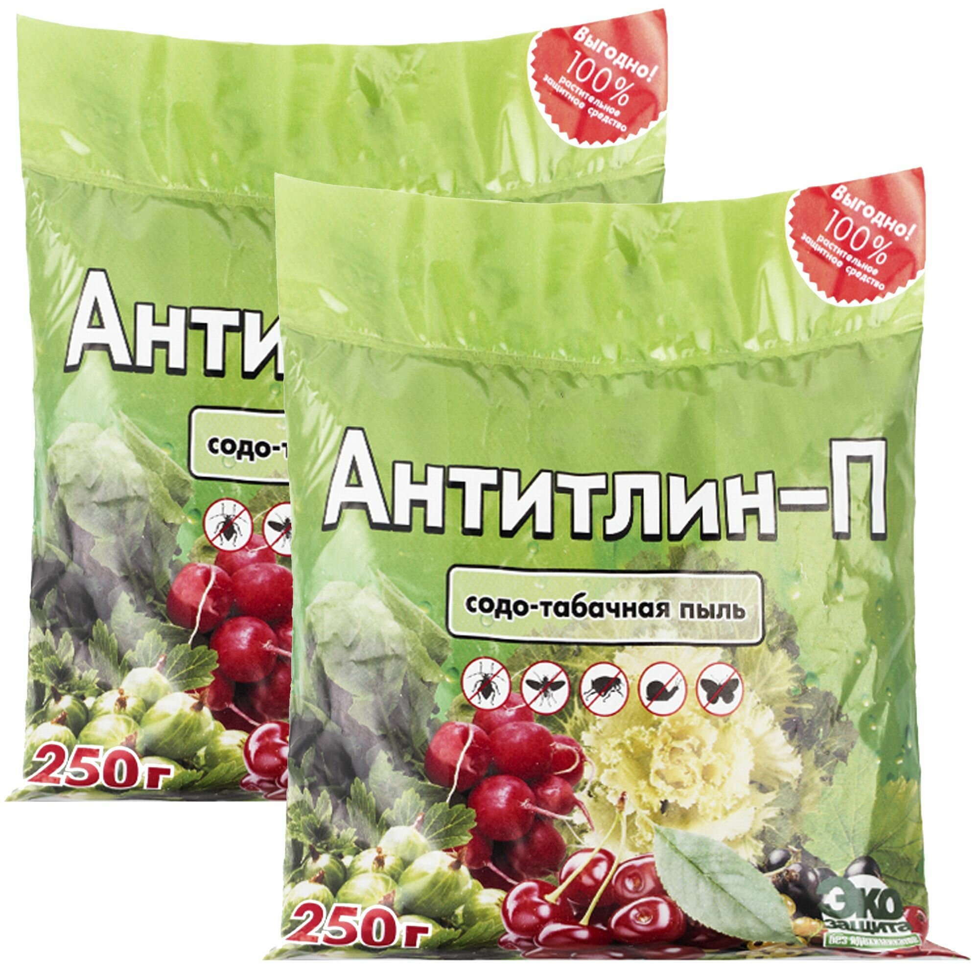 Антитлин, 2 упаковки по 0.25 кг, содо-табачный органический порошок для обработки растений от тли, капустной моли, трипсов и других вредителей, безопасен для человека