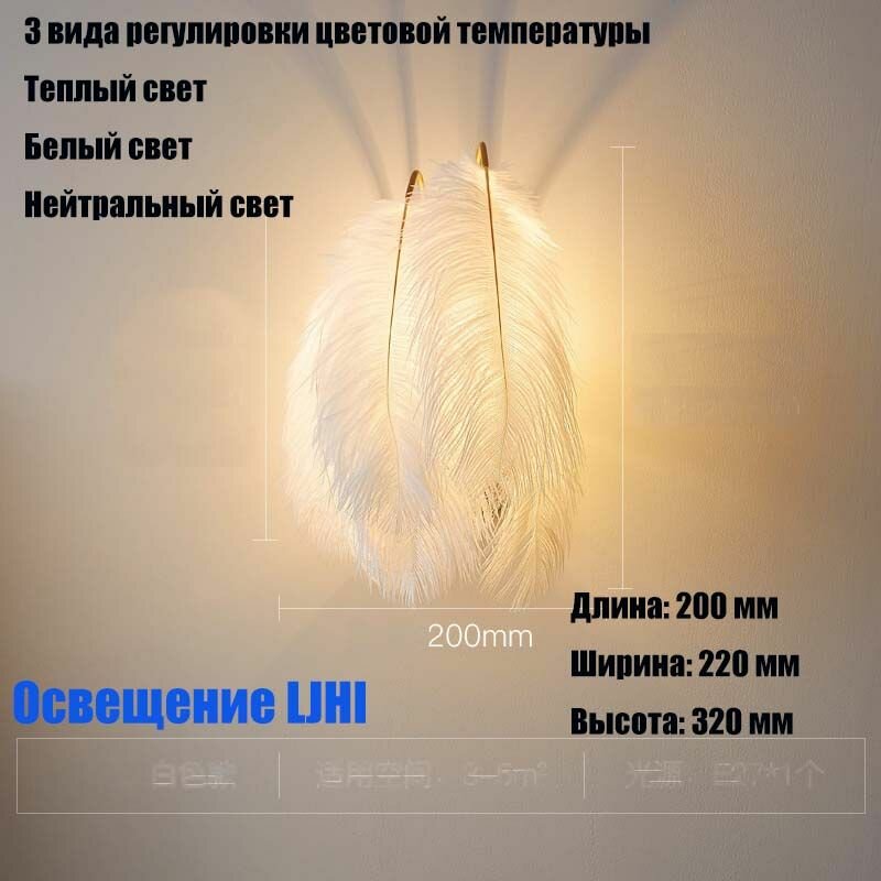 Настенный светильник LJHI, E27, белый, с абажуром из страусиных перьев