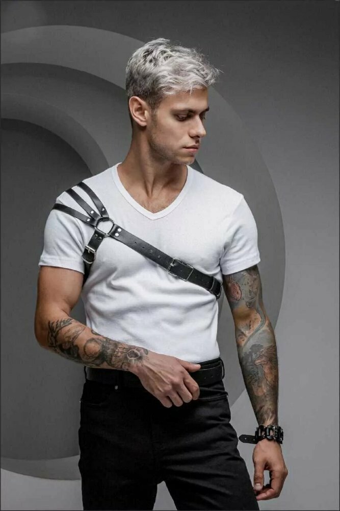 Портупея мужская Yanus Style, черная кожа, L/XL, идеальная посадка