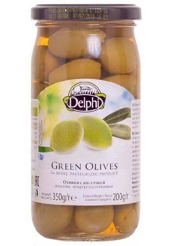 Оливки DELPHI с косточкой в рассоле /стекло/ 350г