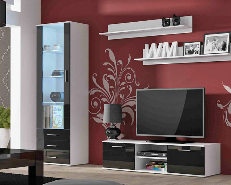 Гостиная Сохо 13 МДФ (черная) / Белый Фасадный 0101 NOW 200x41x192 см, черный Дом мебели для вас