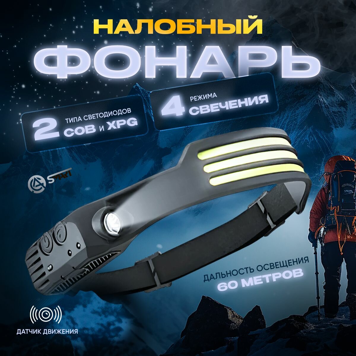 Налобный фонарь AG Smart / светодиодный налобный фонарь для рыбалки, с зарядкой от USB, водонепроницаемый