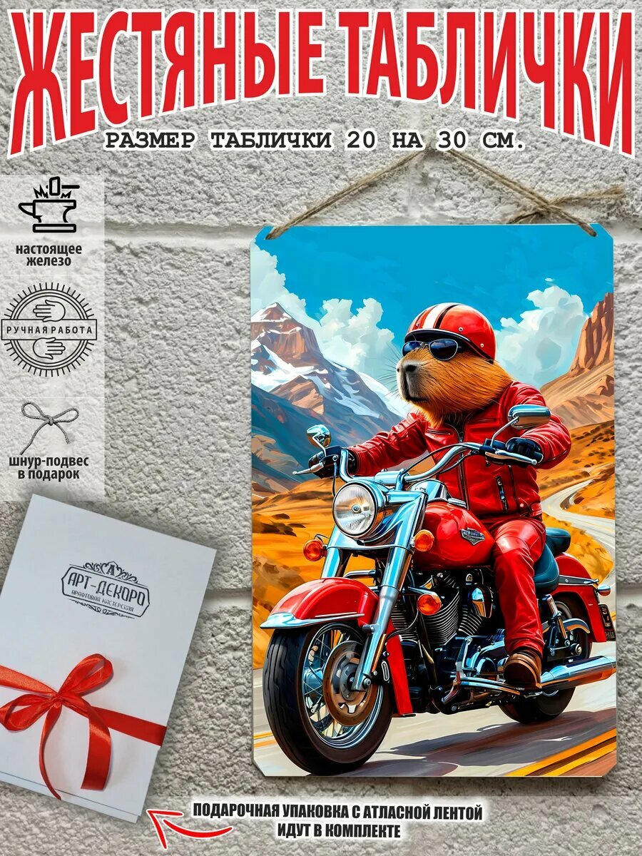 Подарки для мужчин, интерьерная картина, жестяная табличка животные на мотоцикле