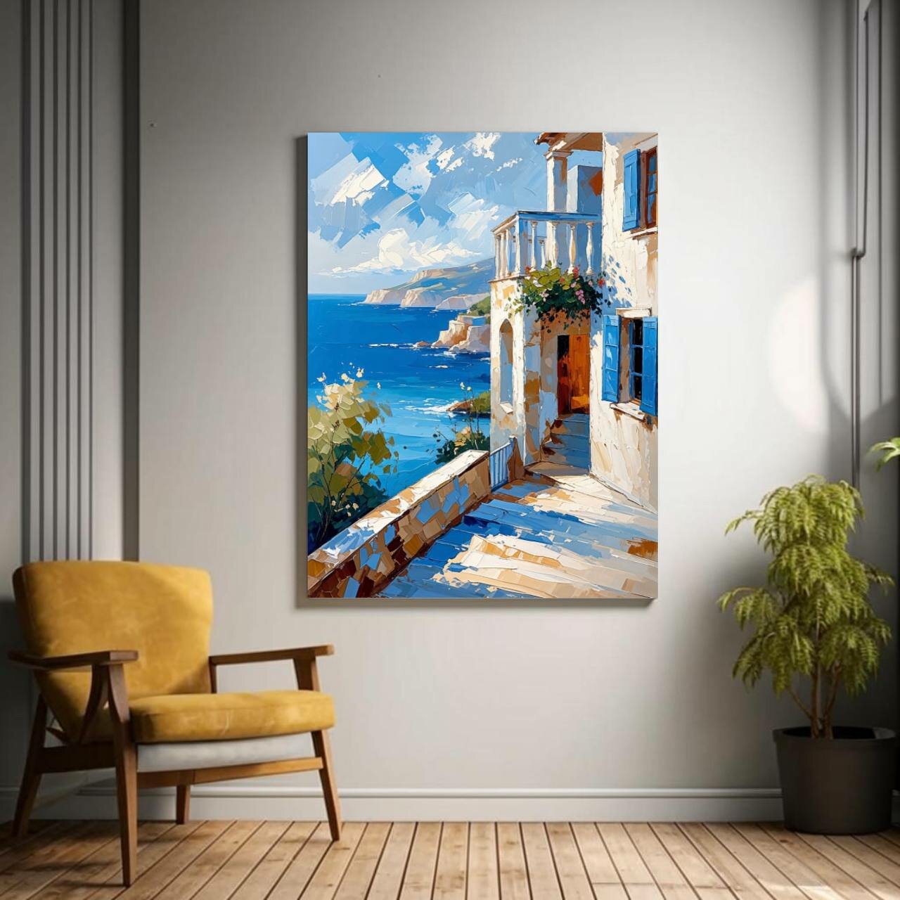 Картина Пейзаж, природа, дом у моря, вертикальная, 20*30 см