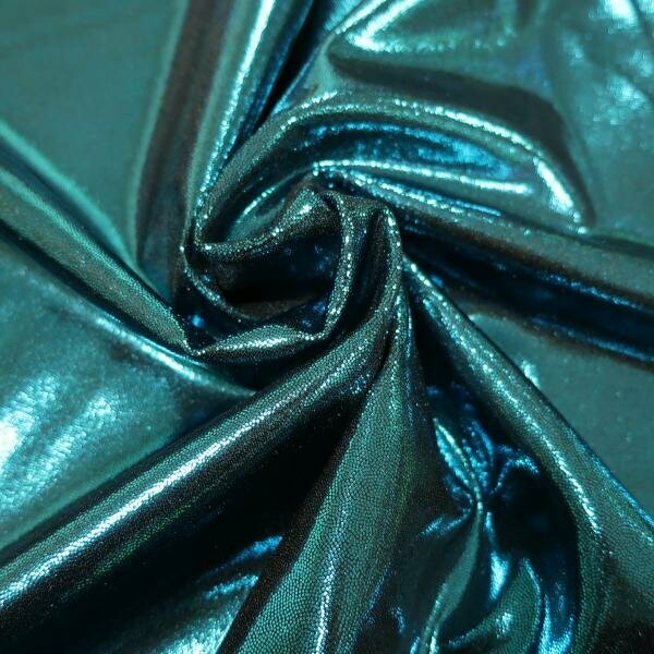 Голографическая ткань бифлекс, темная бирюза 100*150 см KM 1028 AQUINE FOIL