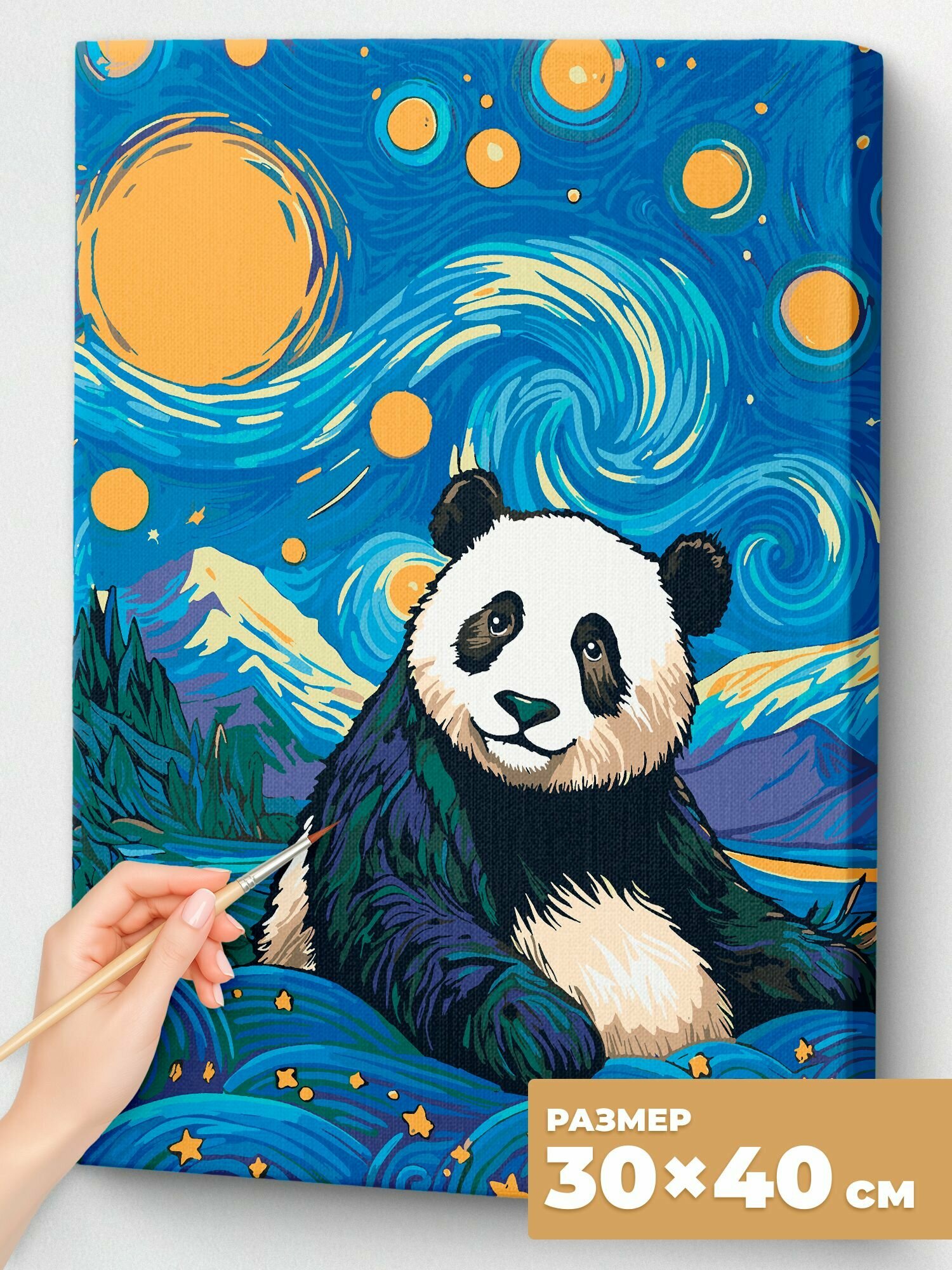 Картина по номерам Панда звездная ночь
