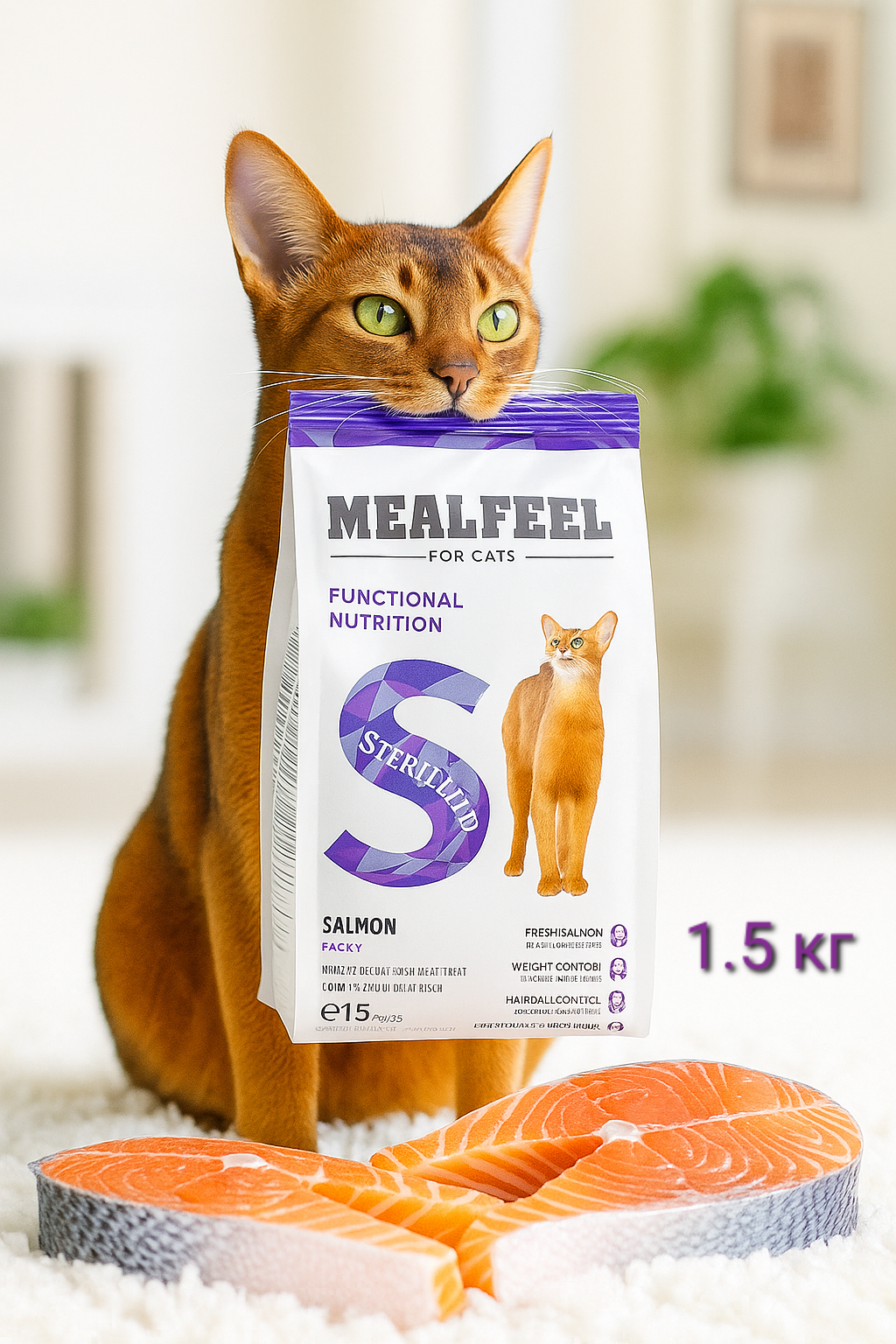 Корм сухой Mealfeel Sterilized с лососем, для стерилизованных кошек, 1.5 кг