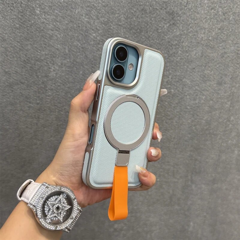 Роскошный металлический чехол-кольцо с магнитом для iPhone 17, 16 Pro Айфон 16 Про, светлый синий
