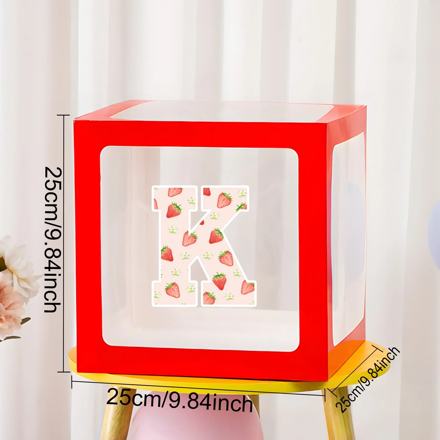1 шт, набор украшений для воздушных шаров с красной клубникой, прозрачная подарочная коробка с 26 клубничными буквами на выбор для декора вечеринки