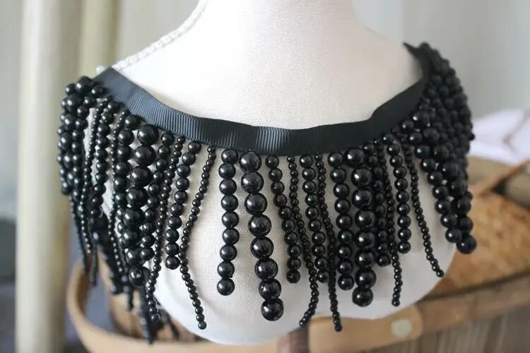 Длинная жемчужная подвеска из полиэстера/хлопка 45 см черный