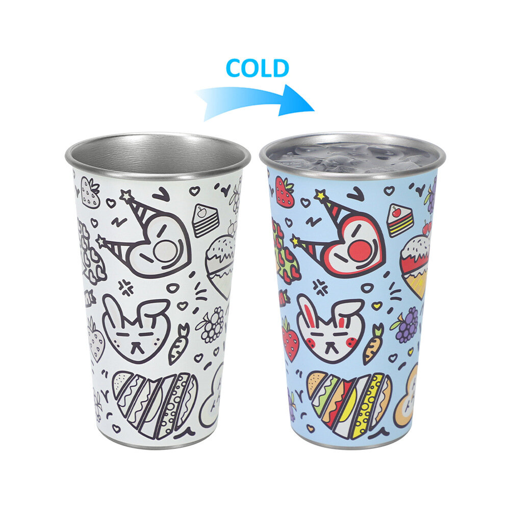 Многоразмерные кружки из нержавеющей стали марки 304 с изменяющимся цветом для детей, взрослых и домашнего использования, стаканы для питьевой воды, стаканы для холодных напитков и кружки для пива с закругленными краями.