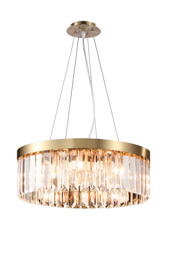 Люстра хрустальная подвесная Cristallo бронза круглая с прозрачными хрустальными подвесками на 8 ламп E14, регулировка по высоте