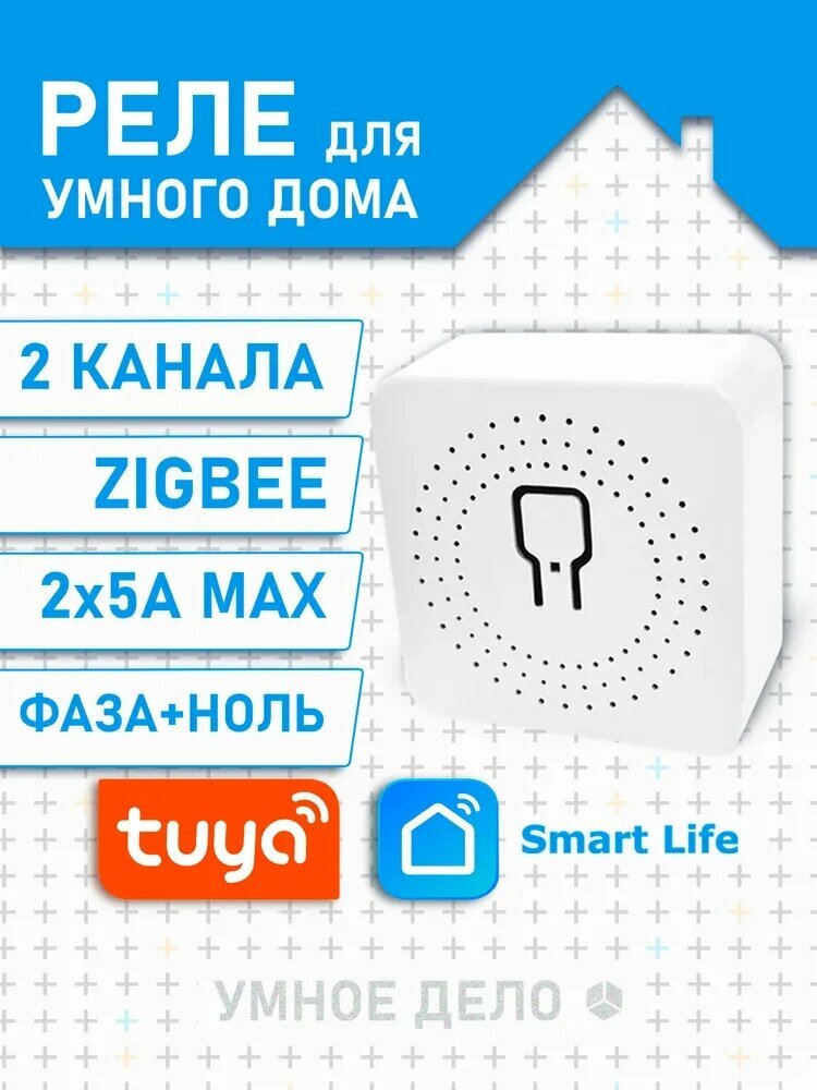Умное реле Zigbee. Реле на два канала Switch Module 5A*2 Max Tuya. Система умный дом с Алисой.