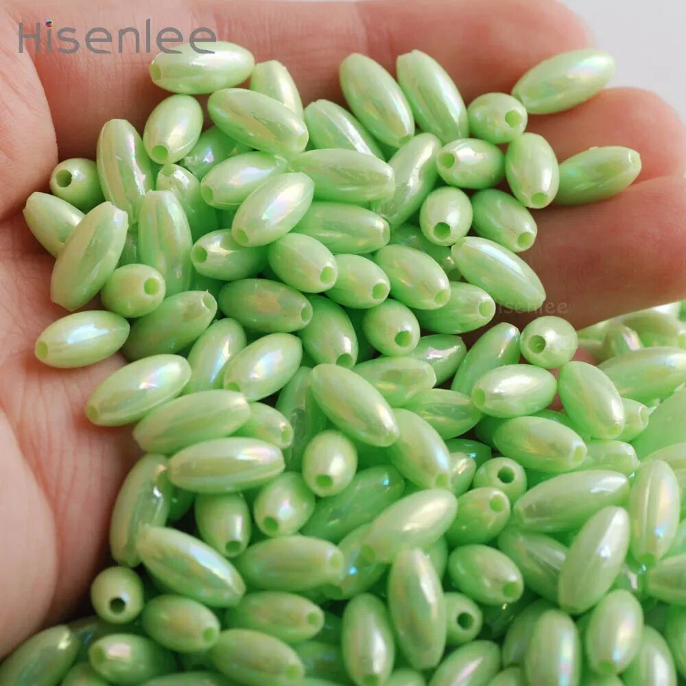 Акриловые бусины-разделители Hisenlee форма риса розово-красного цвета 6*12 мм 100 шт Зеленый, 200pcs, Light green