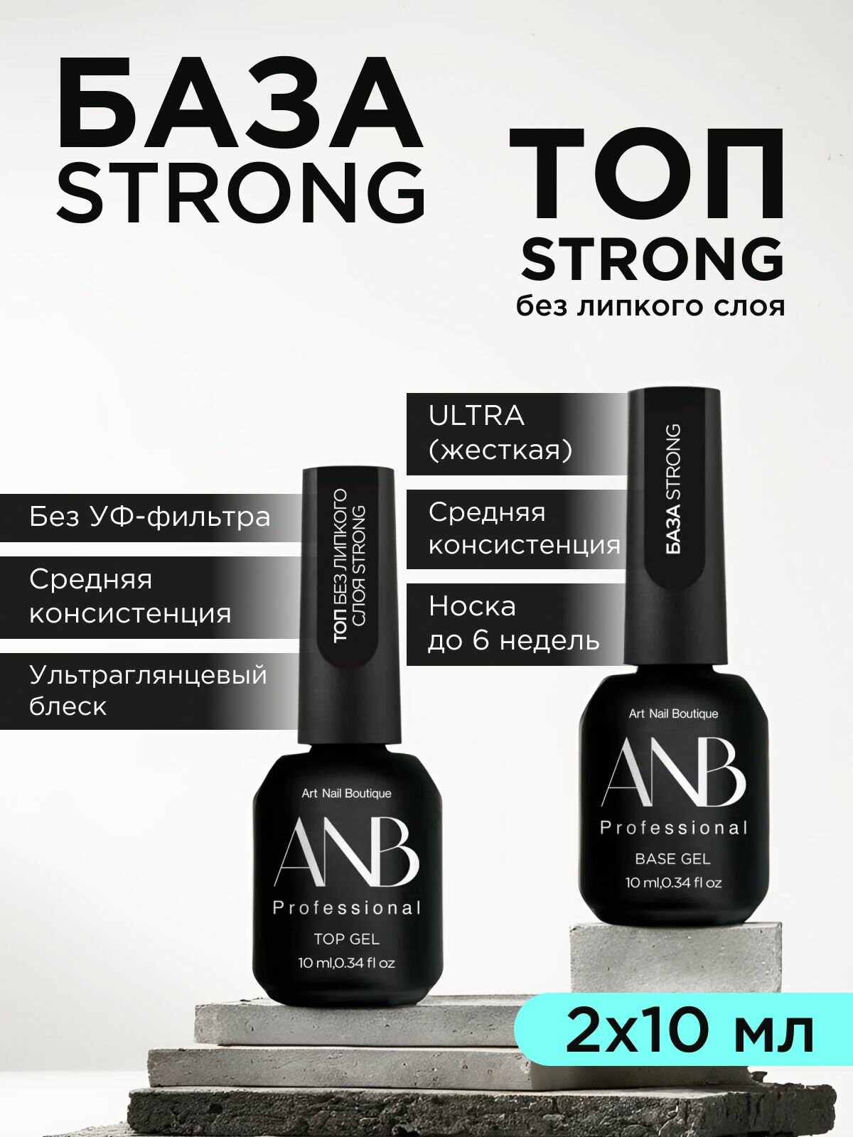 ANB Professional Набор база STRONG 10мл + ТОП STRONG 10мл для маникюра база и топ