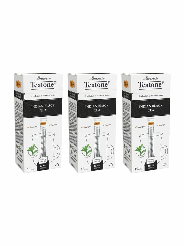Teatone Чай черный индийский 15 стиков по 1.8 г, 27 г, 3 шт