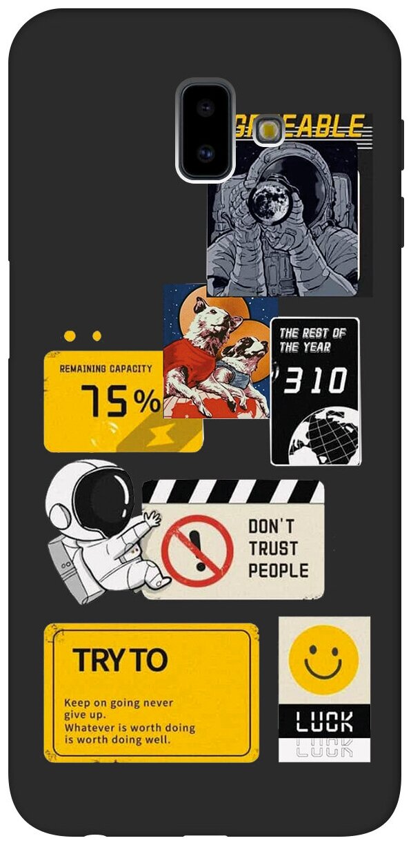 Матовый чехол Space Stickers для Samsung Galaxy J6+ (2018) / Самсунг Джей 6 плюс с 3D эффектом черный