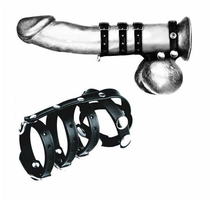 Комбинированный ремень на пенис с 3 кольцами и разделителем мошонки