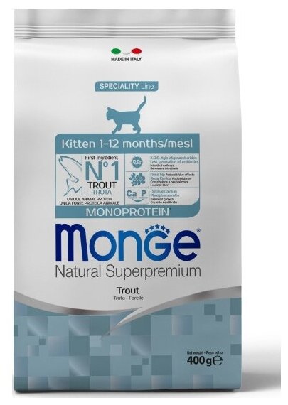 Корм сухой Monge Cat Monoprotein для котят с форелью 400г
