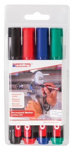 Маркеры перманентные EDDING 300 набор 4 шт, Ассорти, круглый наконечник, 1.5-3 мм, E-300/4S