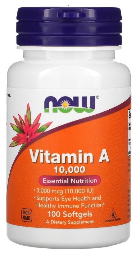 NOW Витамин А Vitamin A 10000IU 100 гель капс.