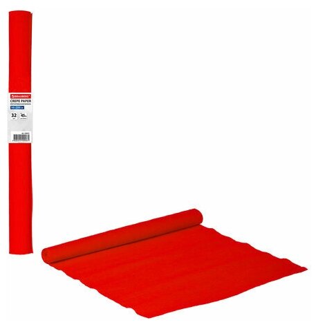 Бумага гофрированная (креповая) плотная, 32 г/м2, красная, 50х250 см, в рулоне, BRAUBERG, 126531