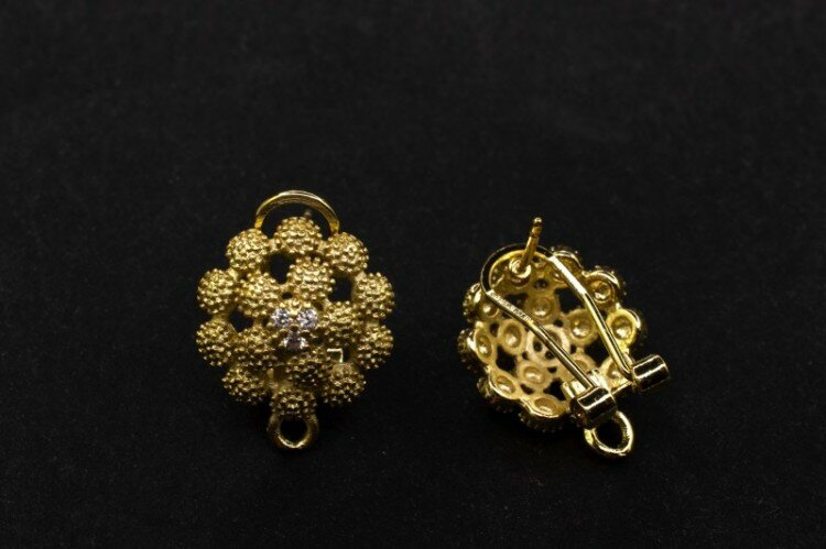 Гвоздики основы для серег 18х15х0,7мм, отверстие 2мм, цвет золото, латунь/цирконий, 21-218, 1 пара