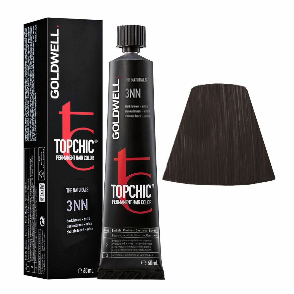 Goldwell TOPCHIC 3NN, Cтойкая крем-краска для волос, Темно-коричневый экстра, 60мл