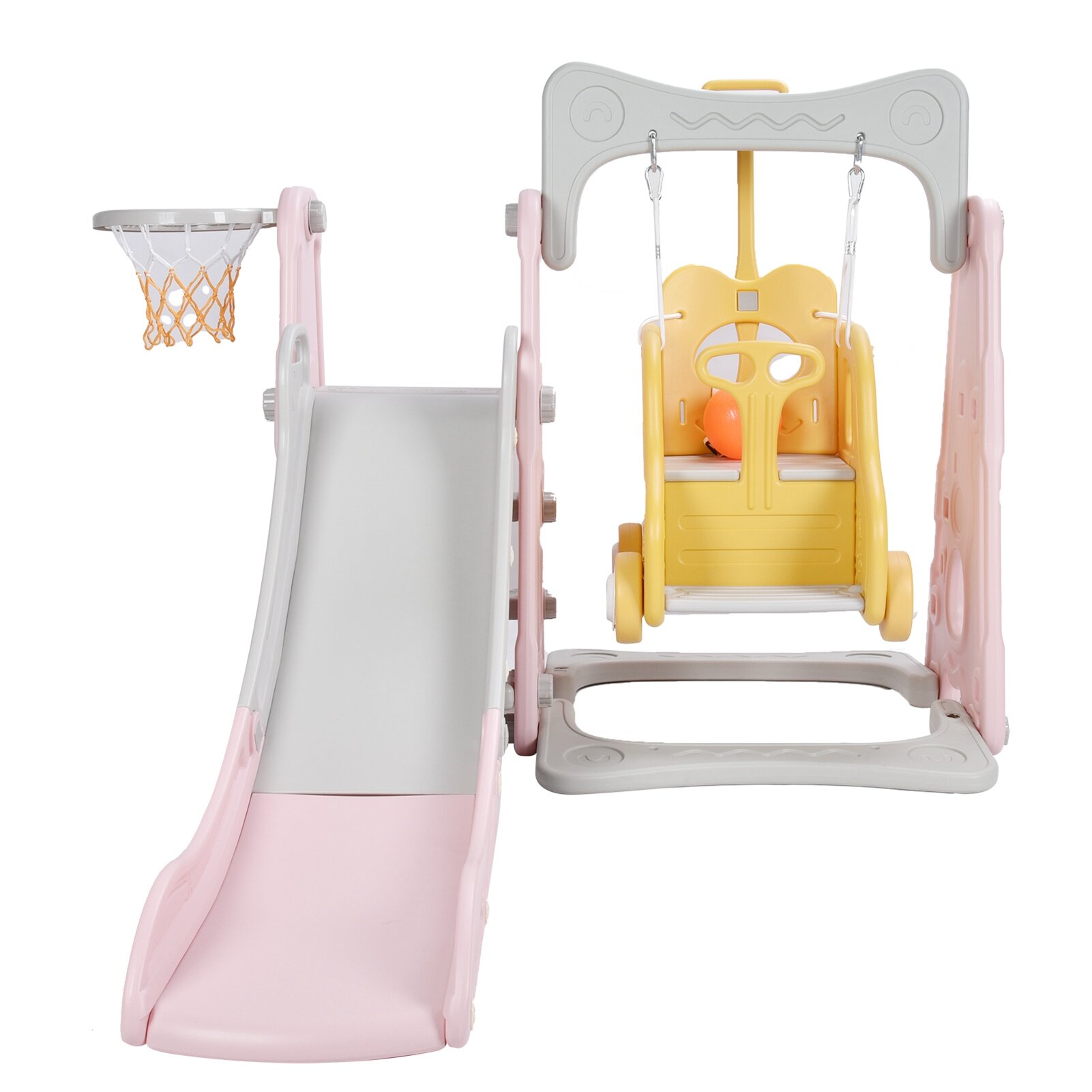 Детский игровой комплекс для дома и улицы: лазалка, качели, горка стиль 3, розовый