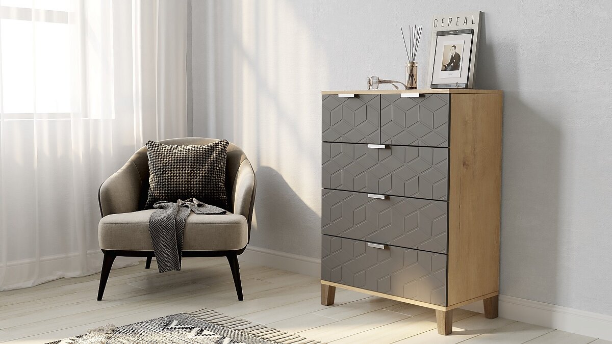 Комод МебельЛэнд24 Марвин Йорк - 21 Графит 70x40x100 серый с 5 ящиками