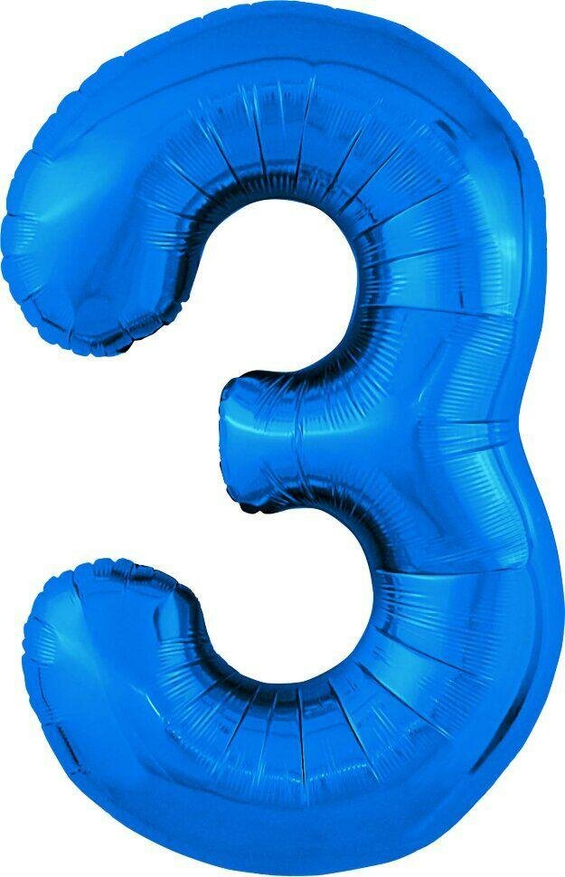 Шар (40'/102 см) Цифра, 3 Slim, Синий, 1 шт. в упак.