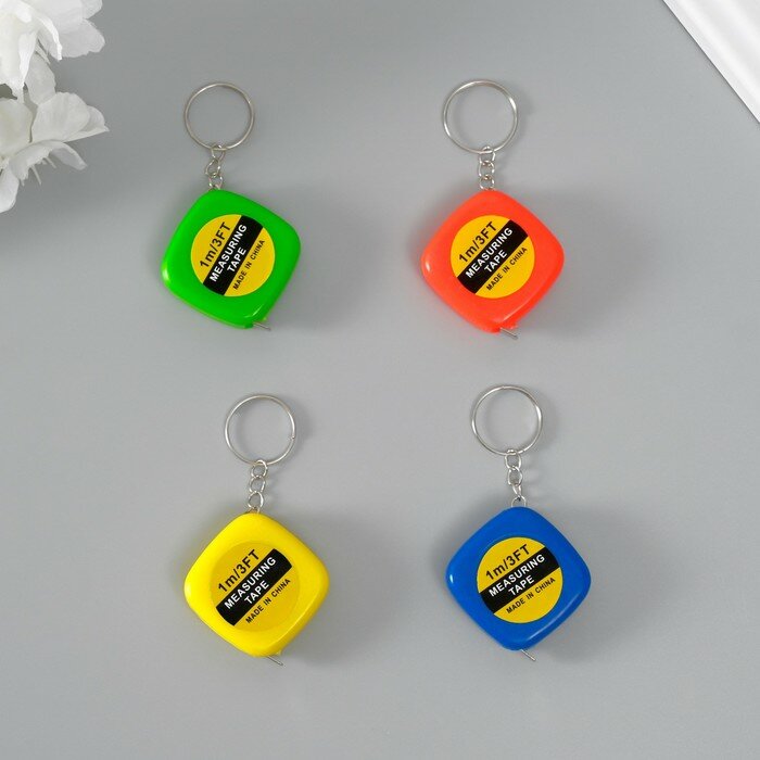 Рулетка-брелок для ключей на кольце Эксперт, 1 м, 3.5×3.5 см, микс, 12 шт.