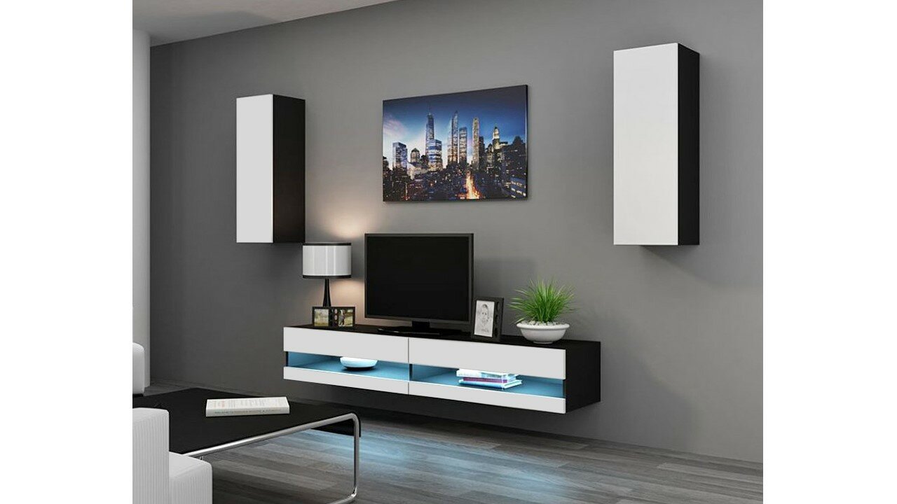 Гостиная Виго нью 10 Белый Фасадный 0101 / Черный 0190 NEW 250x42x180 см, белый фасадный, черный GOODFORM