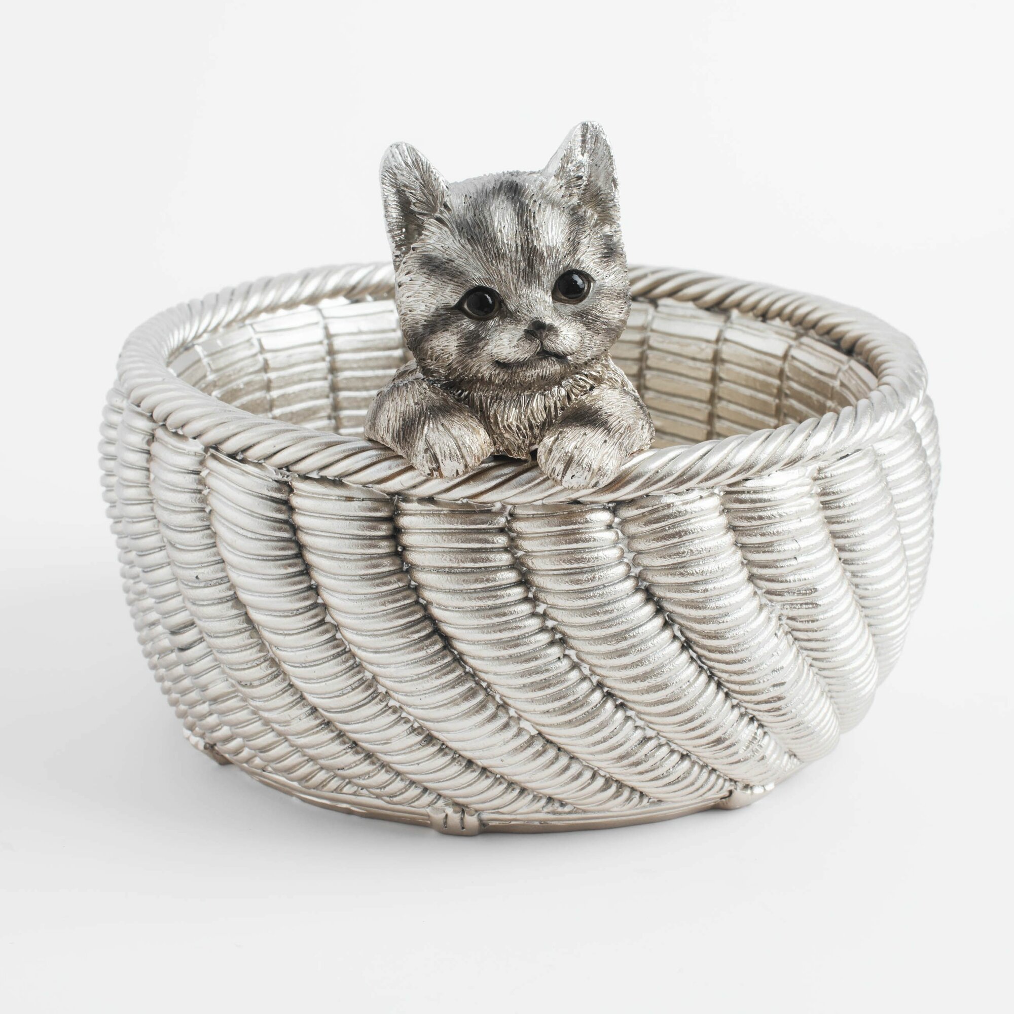 Ваза декоративная, 16х12 см, полирезин, золотистая, Котенок в корзине, Cat