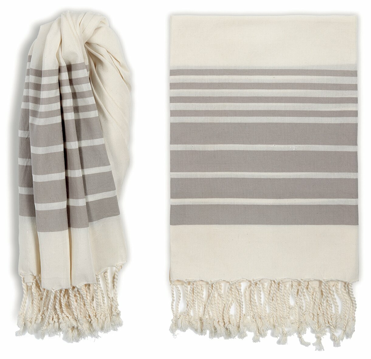 Пештемаль из хлопка и шелка Fula, 90*180 см, натуральный/дым (natural/vapour)