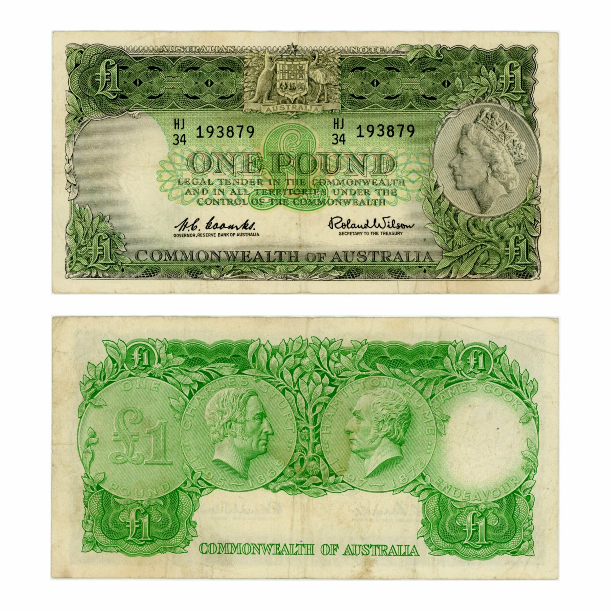 Банкнота Австралия 1 фунт 1961-1965 годы Fine (F) Pick 34