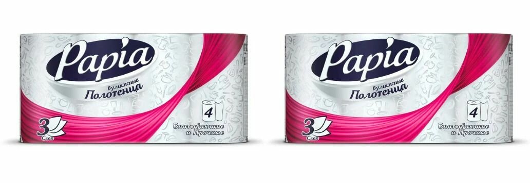 Papia Бумажные полотенца DECOR белые трёхслойные 85 листов 4 рулона, 2 уп