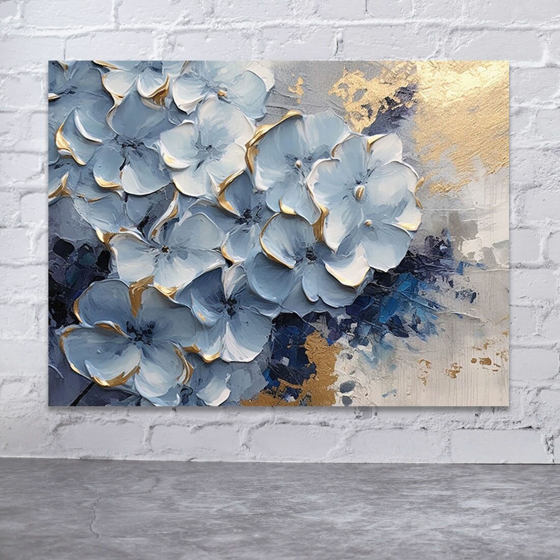 Картины для интерьера 20х30 Цветы голубые гортензия масло