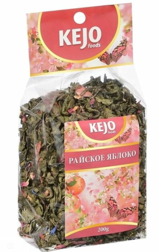 Kejo foods Чай зеленый листовой, с кусочками яблока, клубники, 200 грамм
