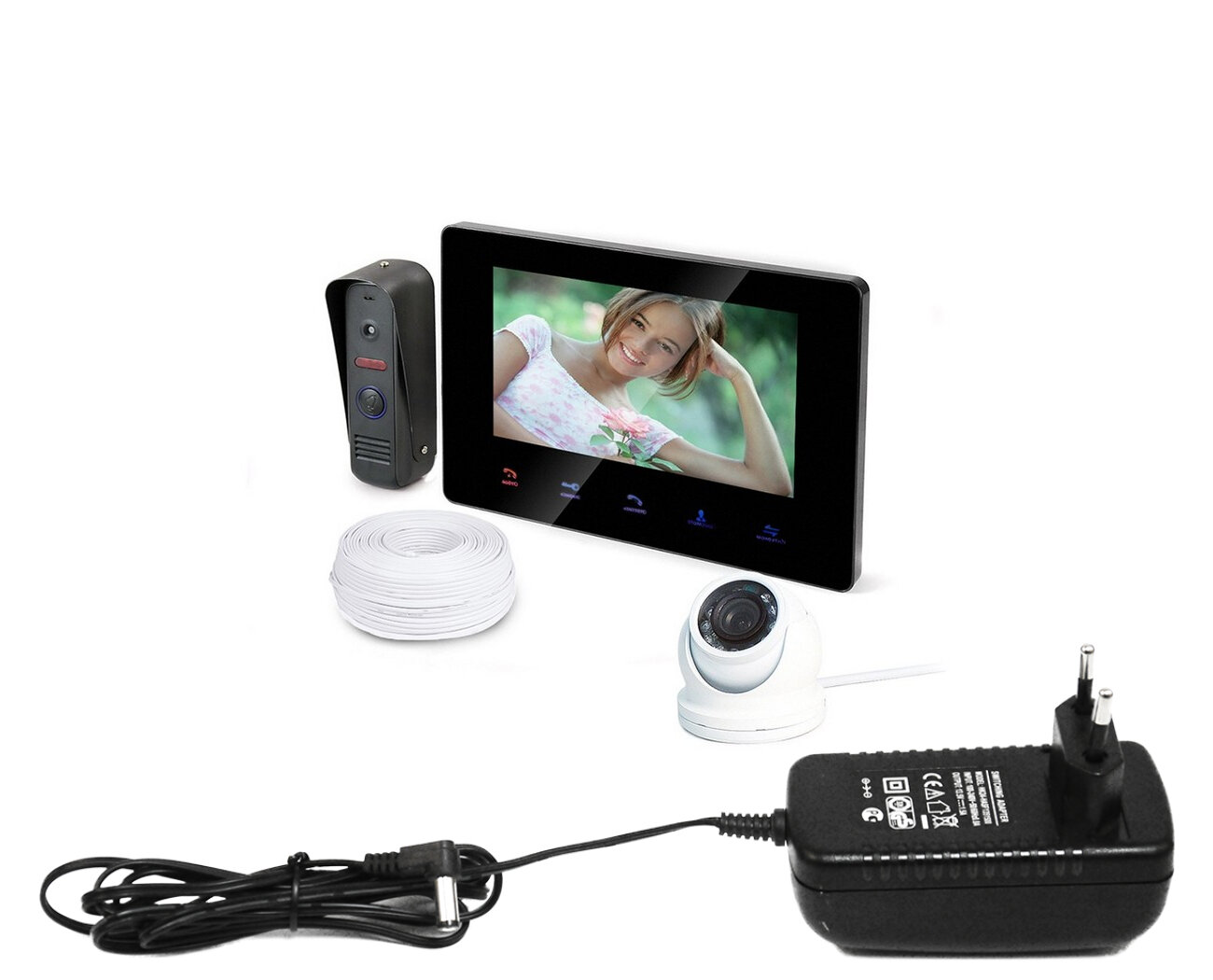 Набор: видеодомофон HDком B-707 и KDM6413-G (черный) (Q7410EU) и внутренняя купольная камера - комплект домофона с видеокамерой