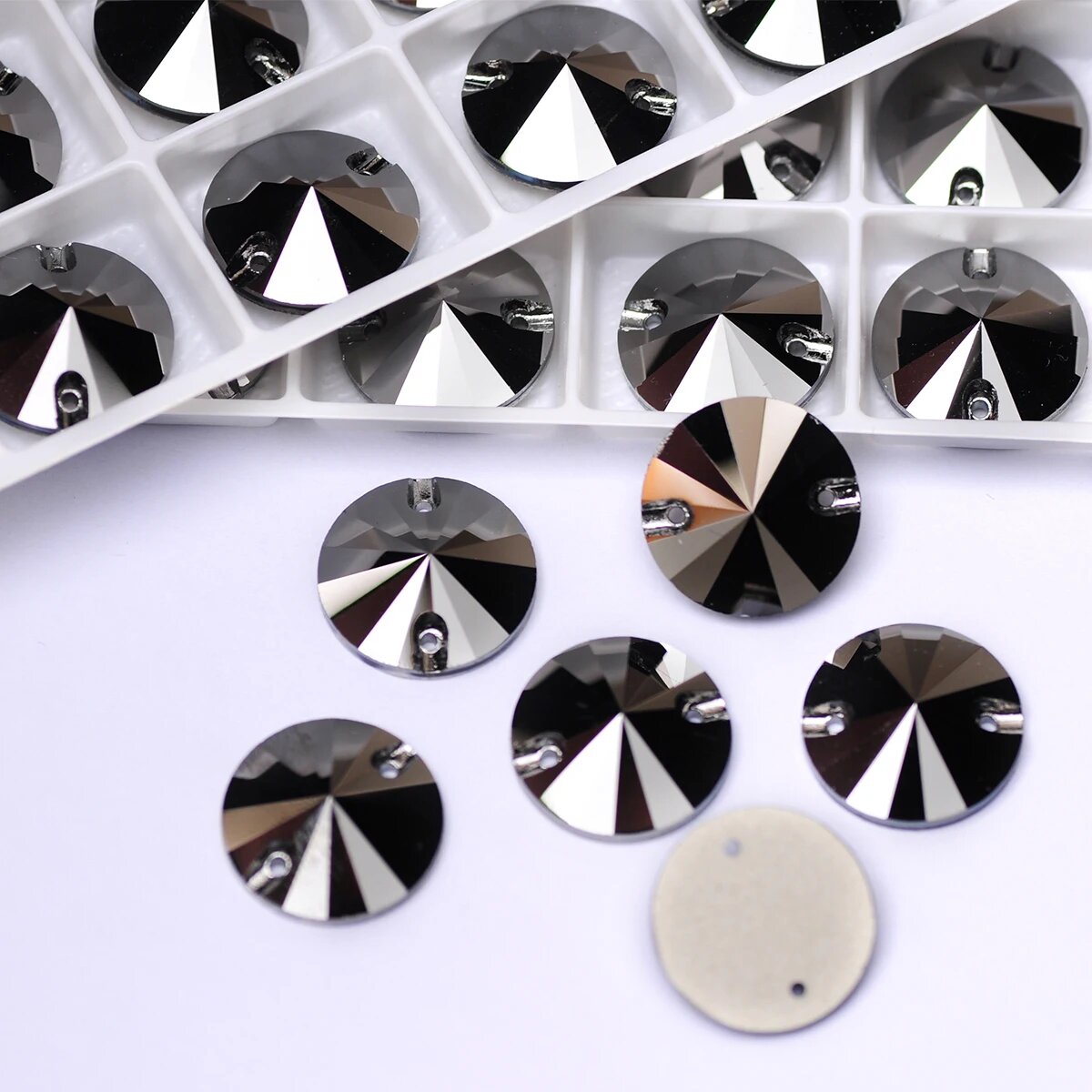 Кристаллы риволи CTPA3bI 8-18 мм, гематит, плоская спинка 10mm 90PCS