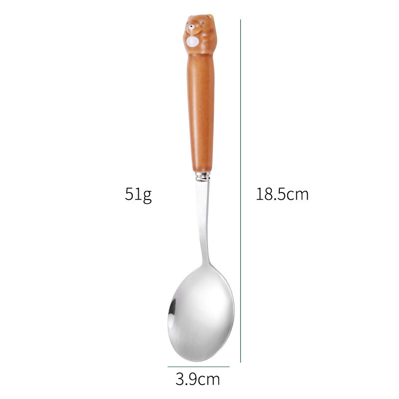 Мультяшная посуда из нержавеющей стали, ложка, вилка, креативная керамическая ручка, милая детская ложка, вилка,