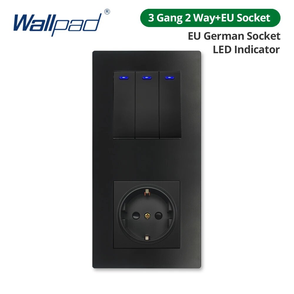 Wallpad Вертикальная настенная панель 1/2/3 Gang с USB и диммером 3 Gang 2 Way German