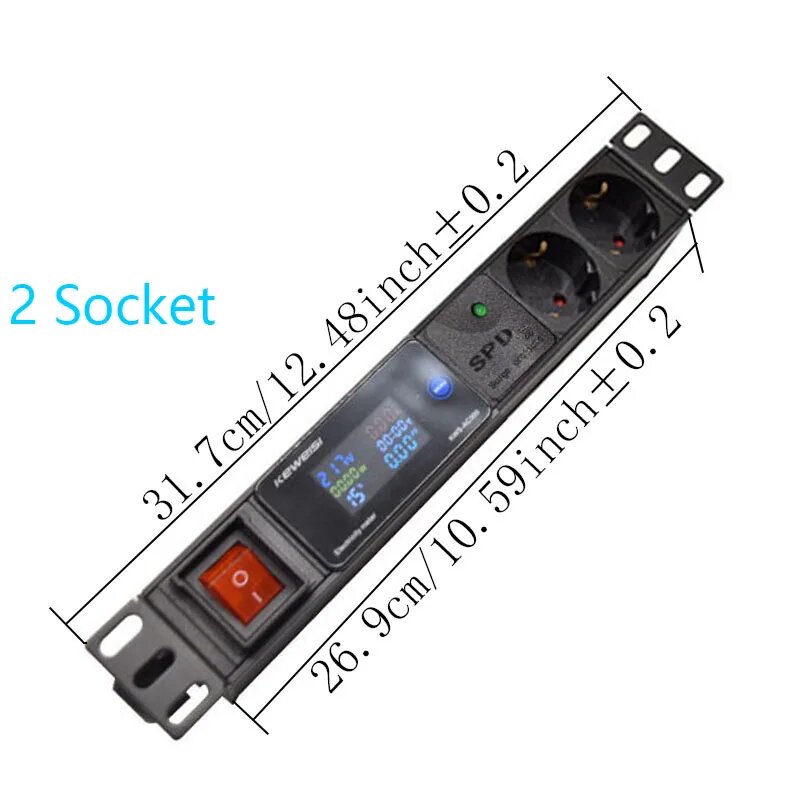 Удлинитель EU Plug 2 Socket с вольтметром
