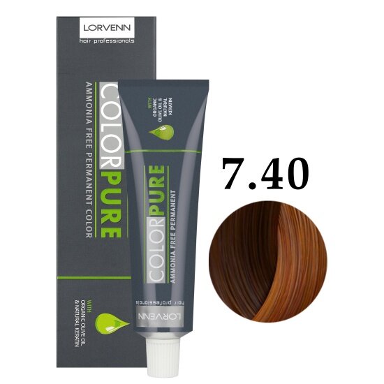 Краска для волос безаммиачная Lorvenn Color Pure, тон 7.40